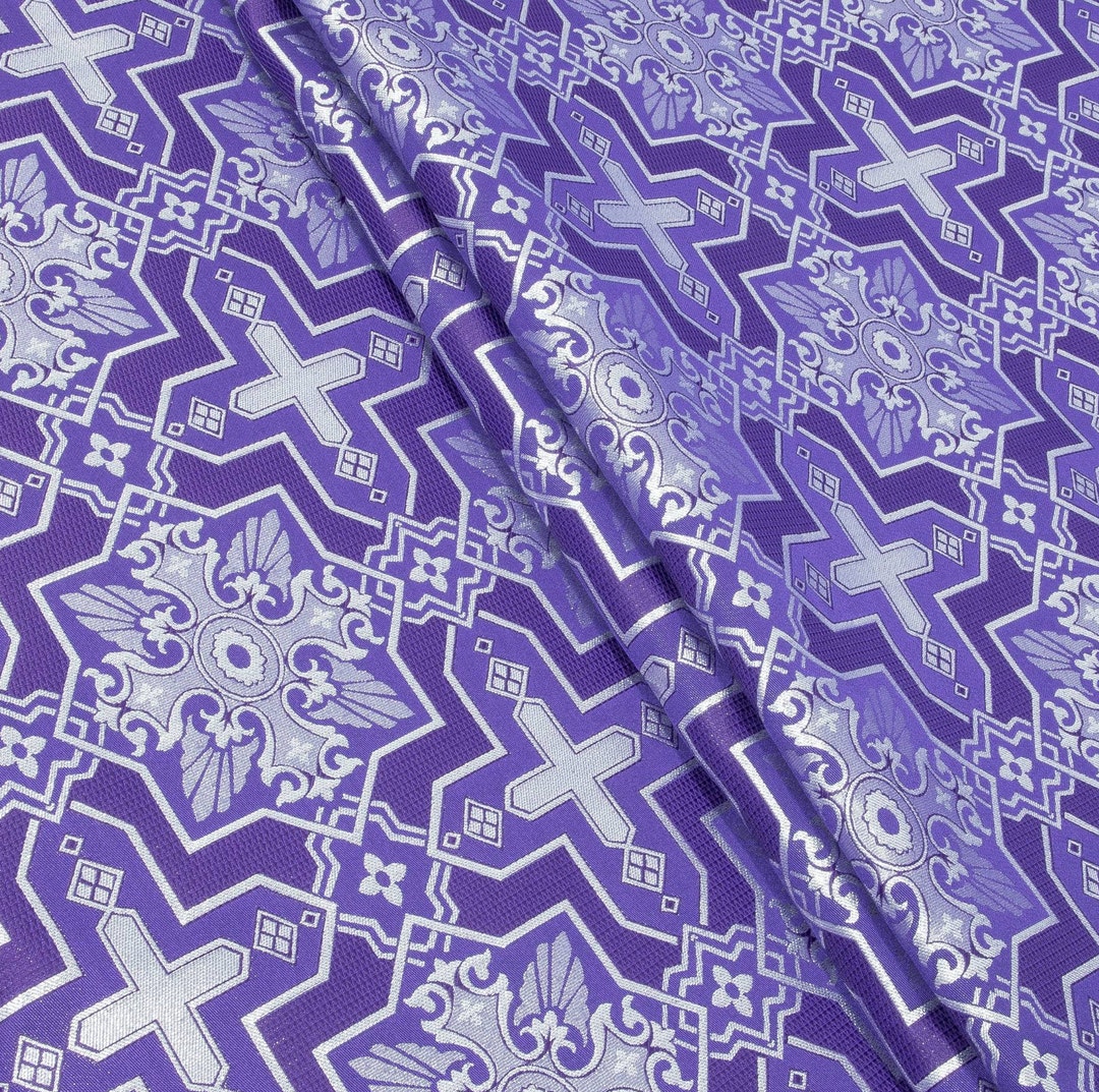 Church Fabric Metallic Brocade Silver Purple Fabric 63 Liturgical ...