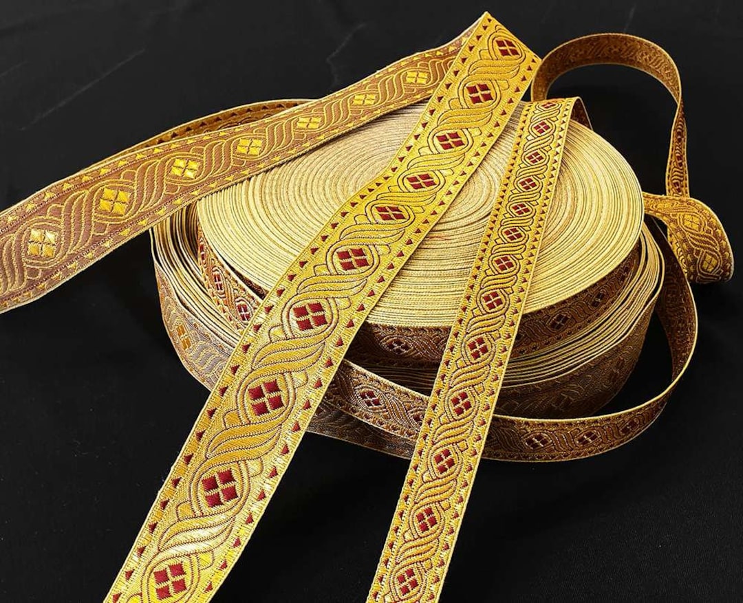 Galloon Burgundy Gold Trim, Jacquard Ribbon Trim, Vestments Trims ...