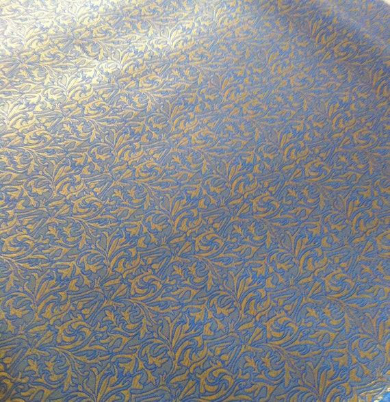 Light Blue Gold Brocade on Sale Remnant Purple Floral | Etsy