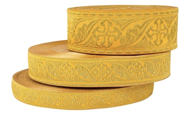 Jacquard Metallic Galloon Leaf & Cross Liturgical Ribbon Trims - Etsy
