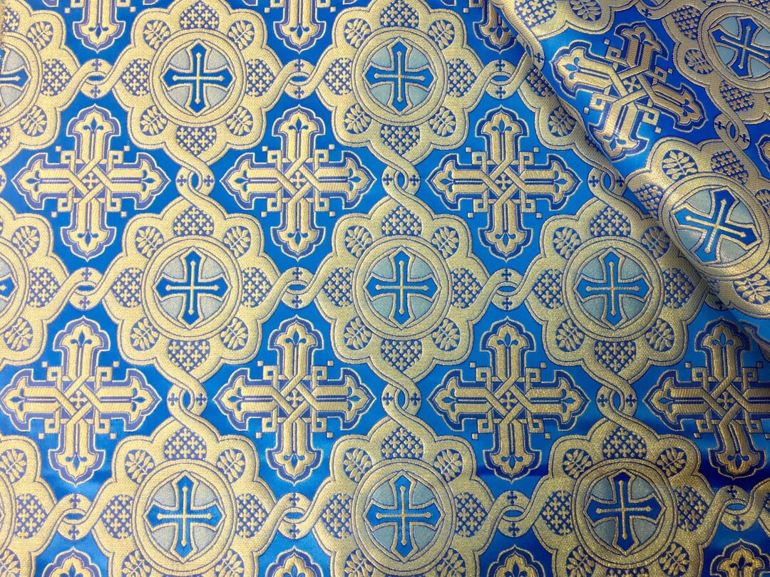 Cross Flower Liturgical Brocade Fabric, Church Altar Goods ...