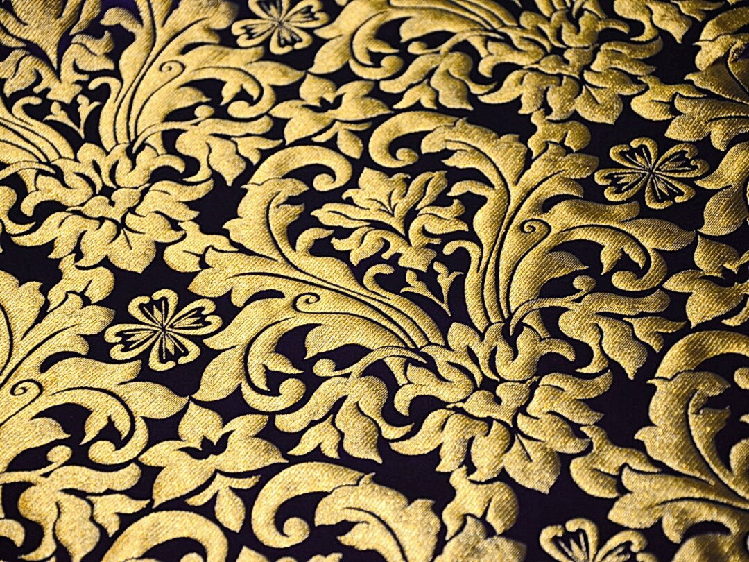 Floral Metallic Black Gold Brocade Remnants, White Silver Brocade ...