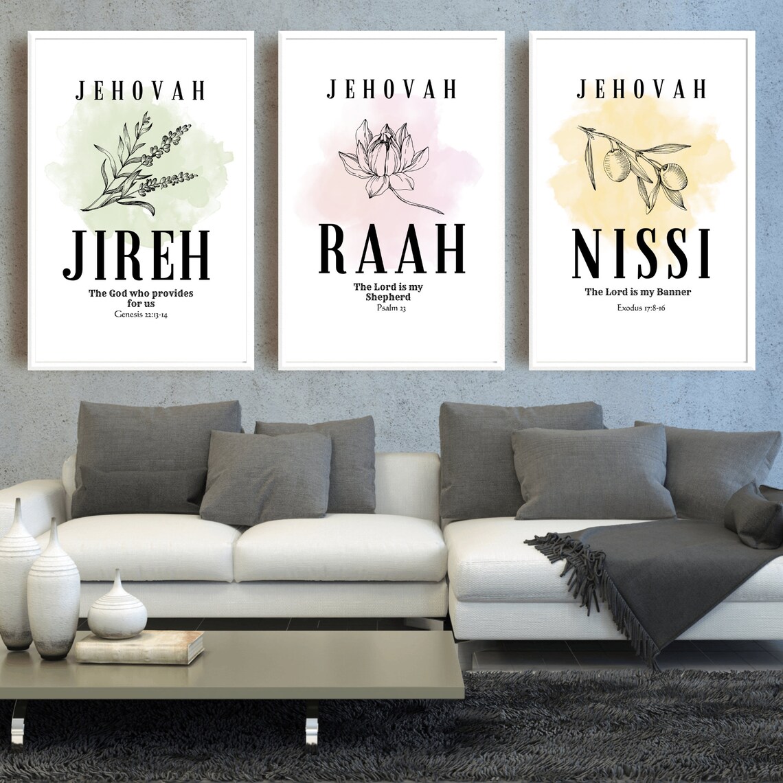 God Names Printable Wall Art Hebrew God Names Pintables Gifts Botanical ...