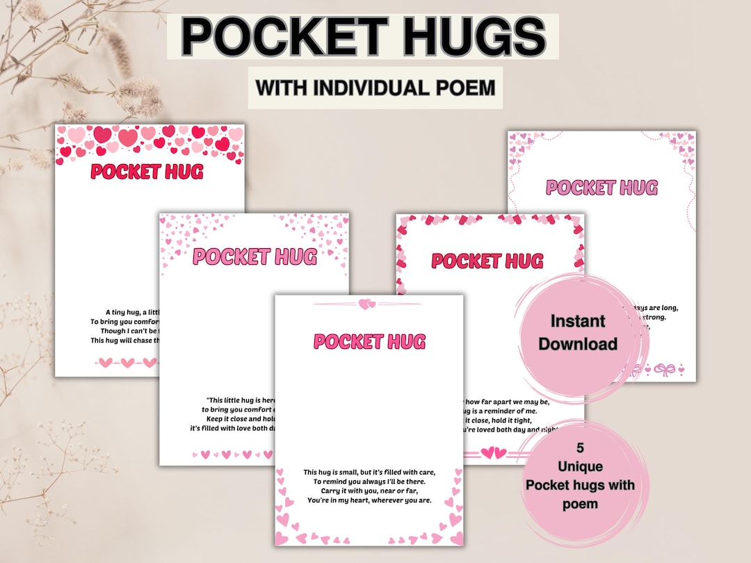 Pocket Hug Cards With Poem (PDF Download) - Etsy