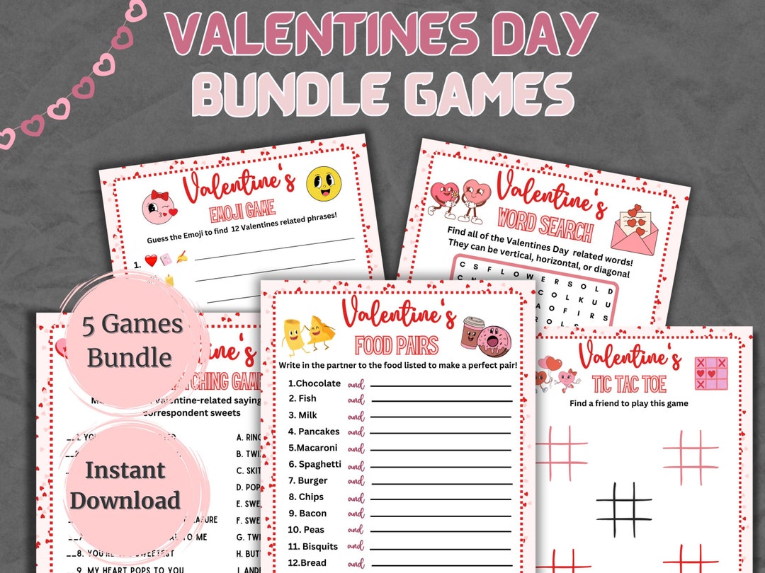 Valentine's Printable Games Bundle, Kids Activities (PDF) - Etsy