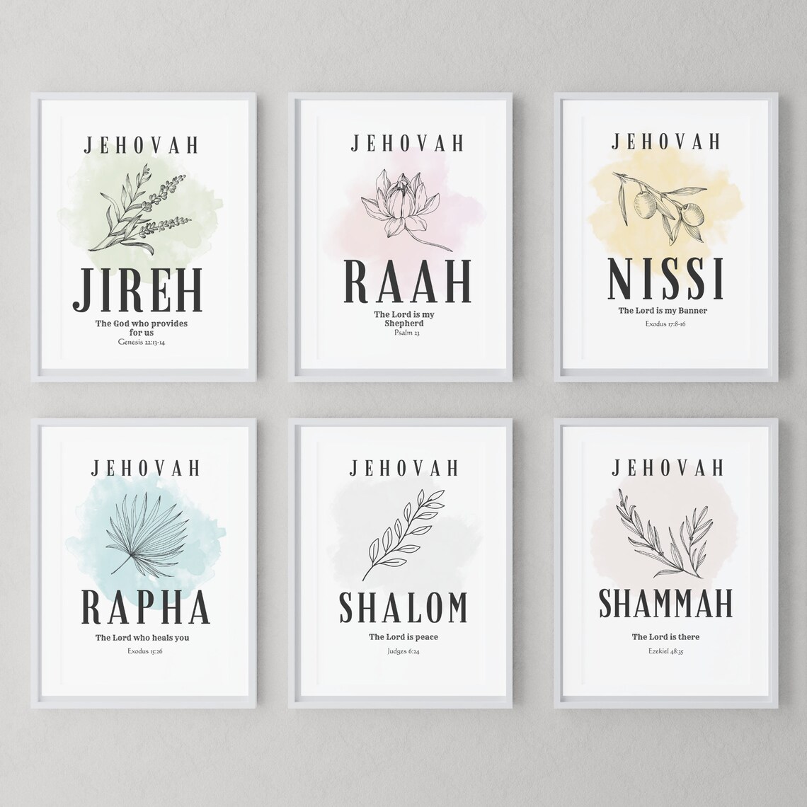 God Names Printable Wall Art Hebrew God Names Pintables Gifts Botanical ...