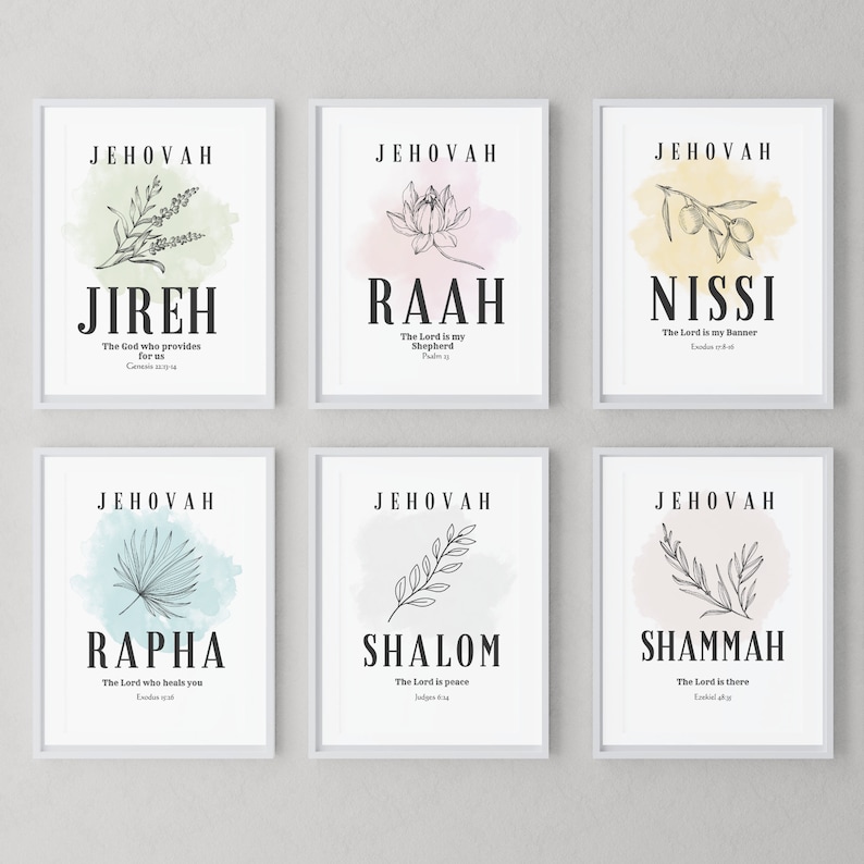 God Names Printable Wall Art Hebrew God Names Pintables Gifts Botanical ...