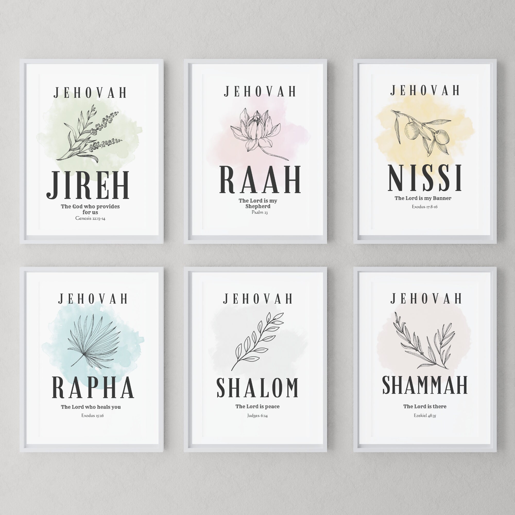 God Names Printable Wall Art Hebrew God Names Pintables Gifts Botanical ...