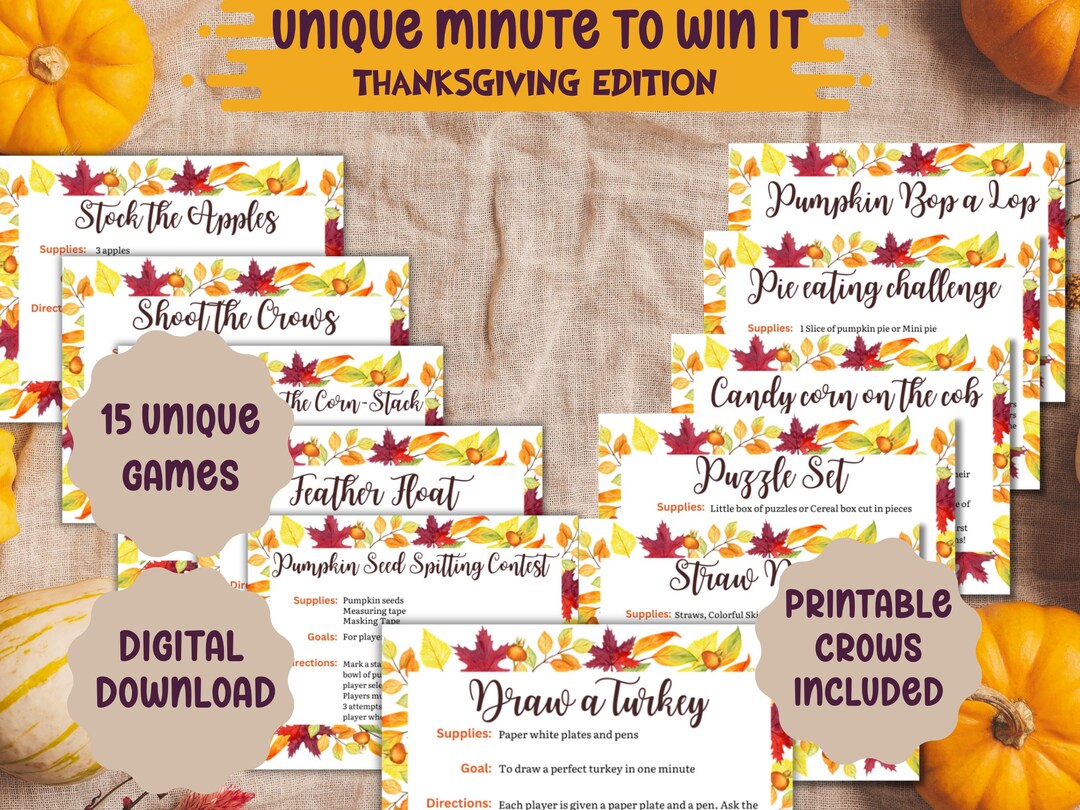 Thanksgiving Minute to Win It Games, Fall Family Fun (digital Download ...
