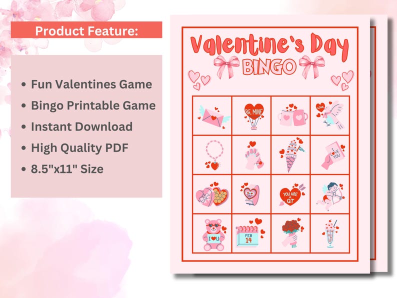 Valentine Day Bingo, 30 Printable Cards, Valentine Day Printable Bingo ...