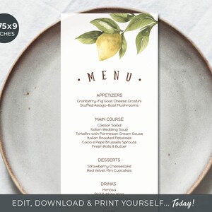 Lemon Theme Menu TEMPLATE Drink or Food Menu Citrus Lemon - Etsy