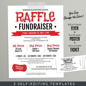 Raffle Fundraiser Bundle Editable TEMPLATES 8.5x11 Flyer, 11x17 Poster ...