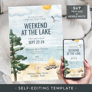 Weekend at the Lake Invitation Self-editing TEMPLATE Mobile Invite ...