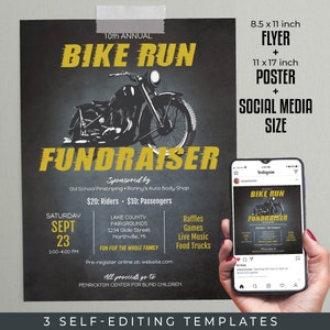 Bike Run Fundraiser Editable TEMPLATES | 8.5x11 Flyer, 11x17 Poster ...