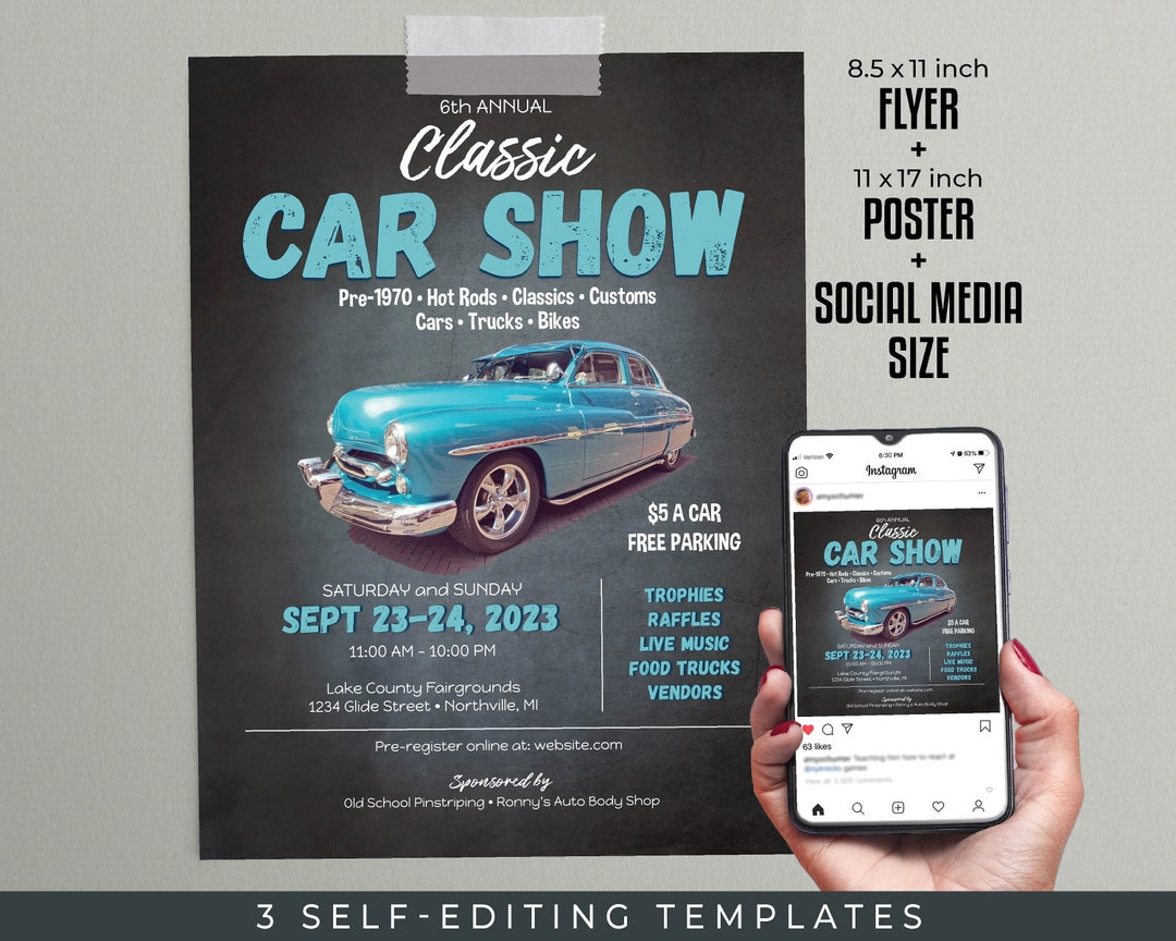 Car Show Editable TEMPLATES | 8.5x11 Flyer, 11x17 Poster, Social Media ...