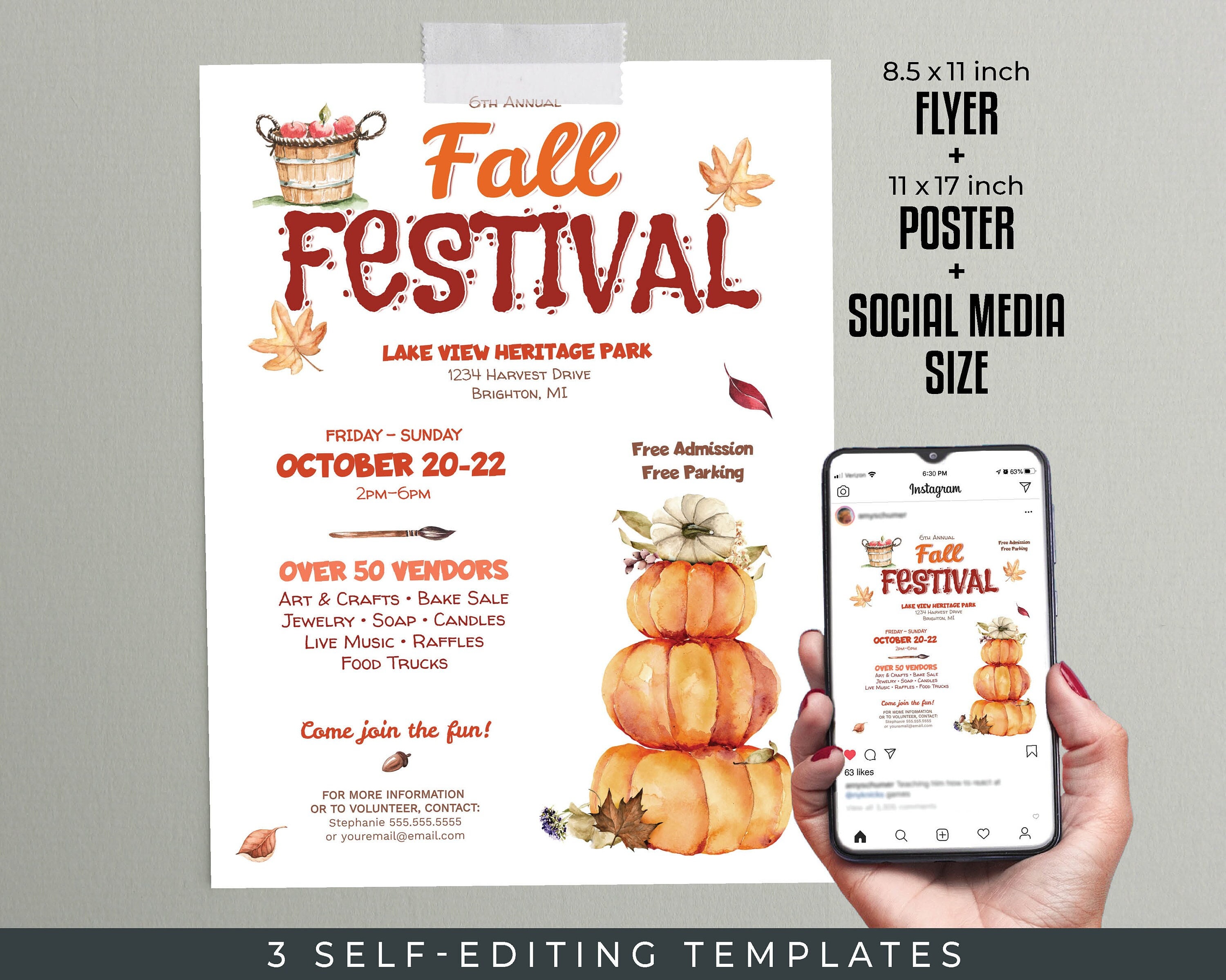 Fall Festival Bundle 3 Self-editing TEMPLATES 8.5x11 Flyer, 11x17 ...