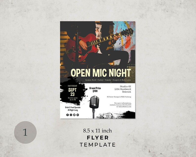 Open Mic Night - 3 Editable TEMPLATES | 8.5x11 Flyer, Mobile Invite ...
