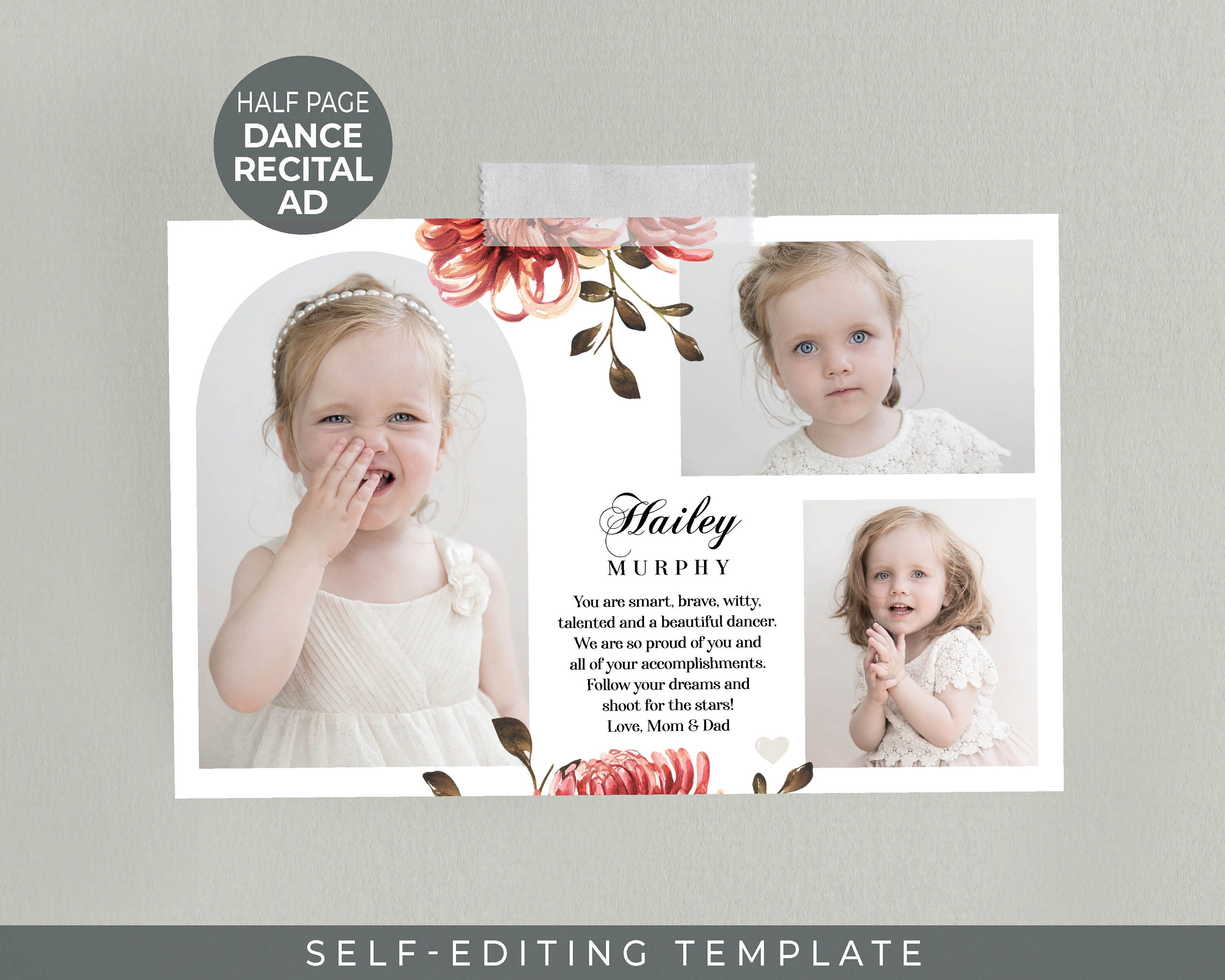 Dance Recital AD TEMPLATE Self-editing in Corjl Rich Floral 8.5x5.5 ...