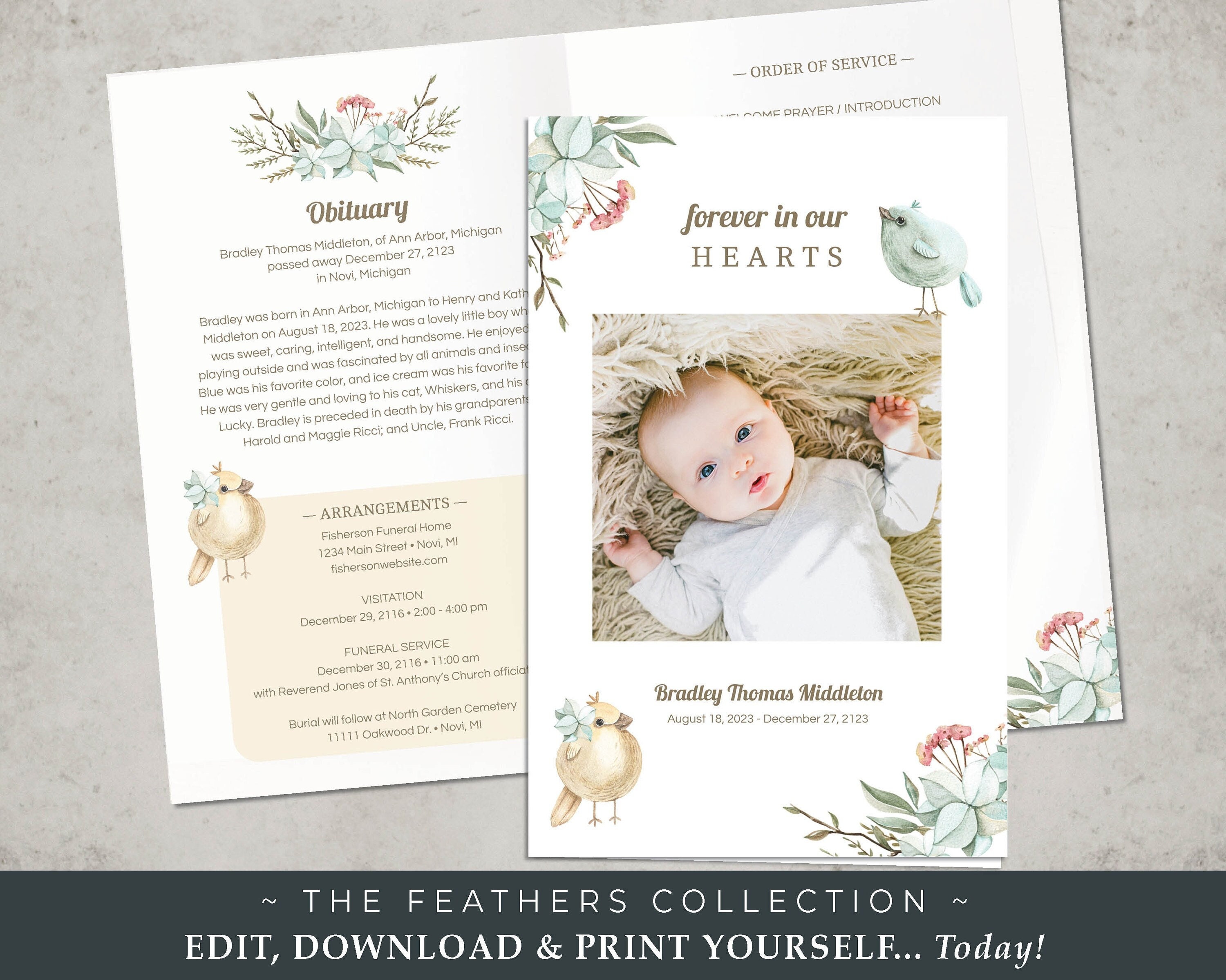 Child Baby Funeral Program TEMPLATE Memorial Pamphlet in Loving Memory ...