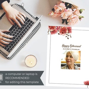 Retirement Message Board TEMPLATE Editable | Red Floral Photo Signature ...