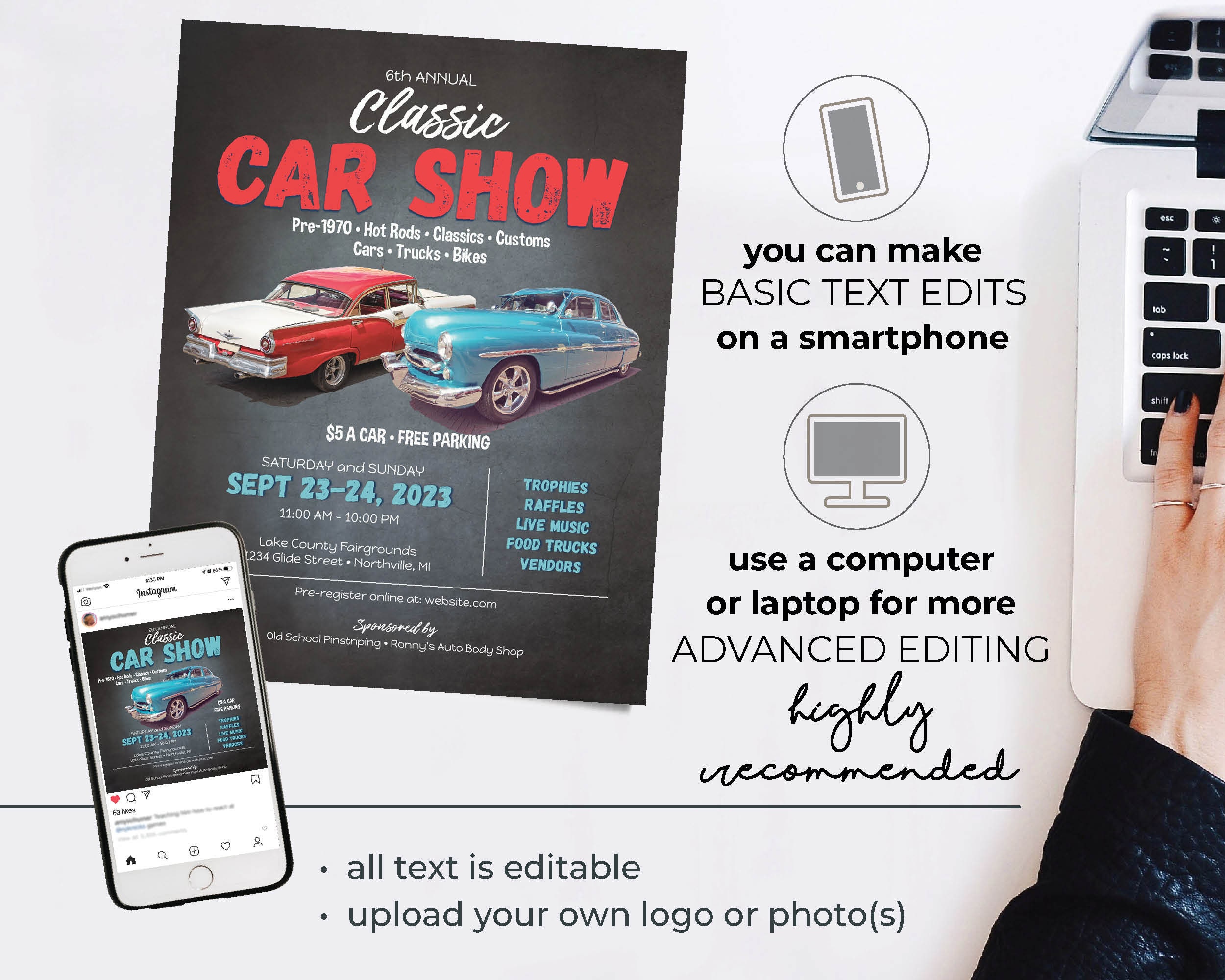 Car Show Editable TEMPLATES | 8.5x11 Flyer, 11x17 Poster, Social Media ...