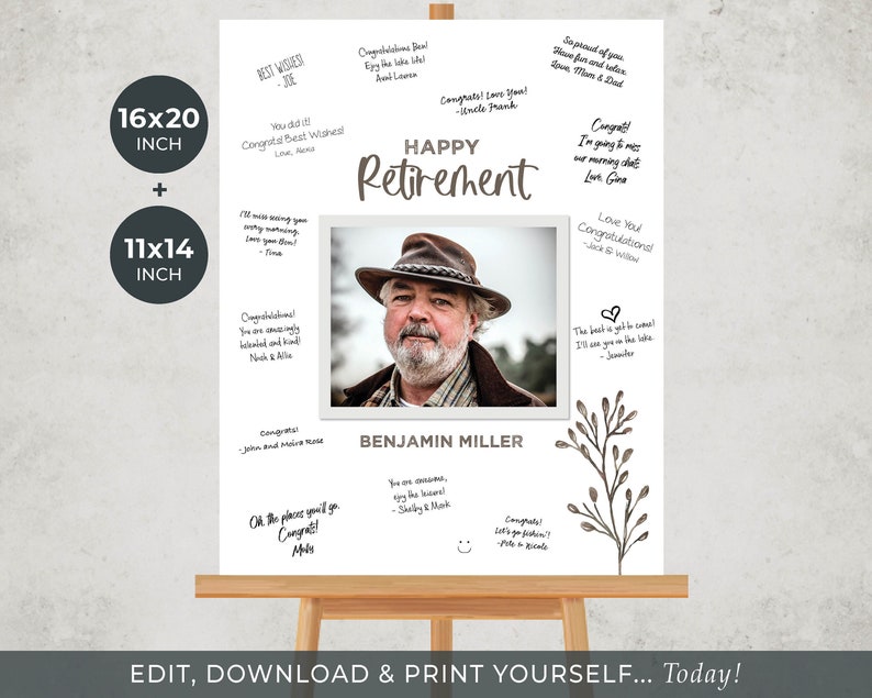 Retirement Message Board TEMPLATE Fully Editable Minimal Photo ...
