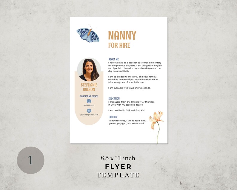 Nanny for Hire Flyer Editable TEMPLATES 8.5x11 Flyer Social Media Size ...