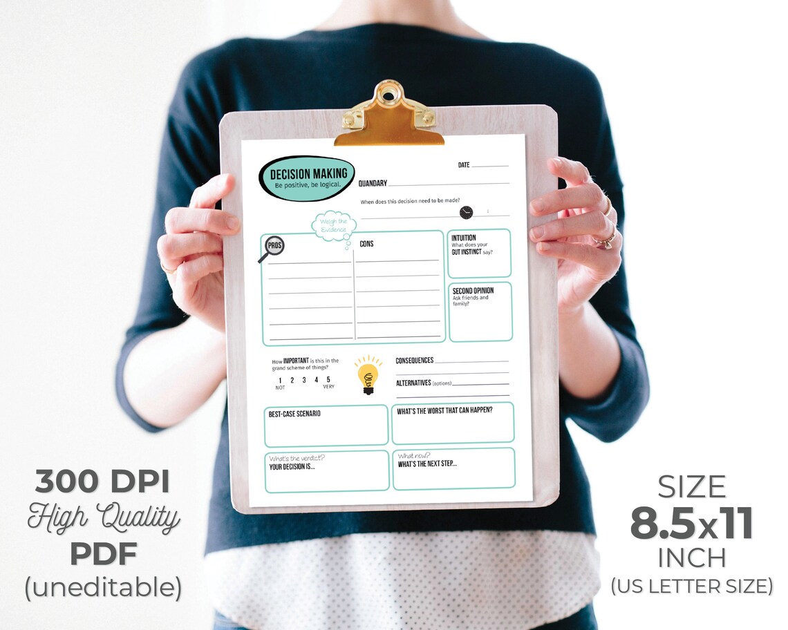 Decision-making Worksheet Form Instant Download Pros and - Etsy