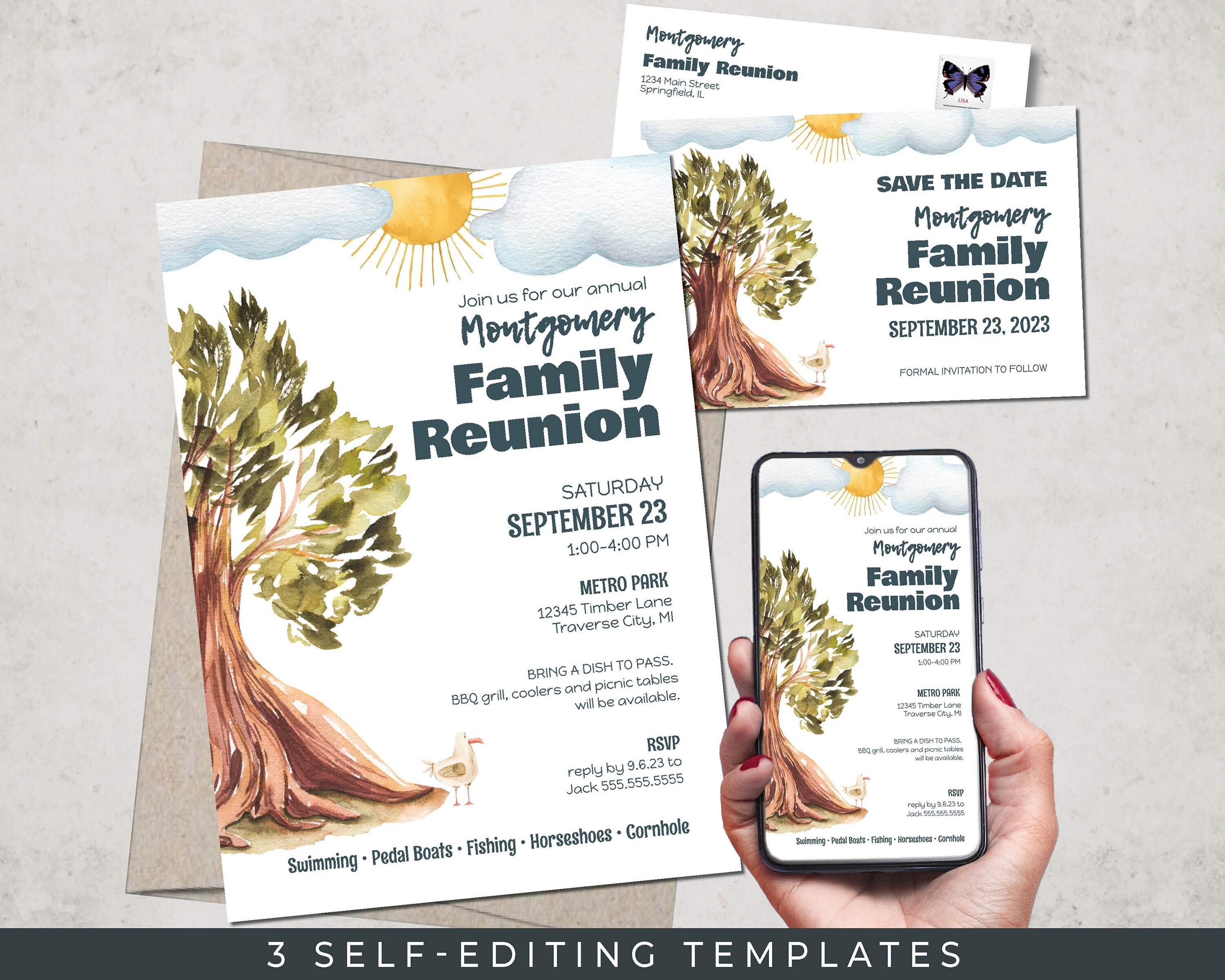 Family Reunion 3 Self-editing TEMPLATES Family Get-together Picnic ...