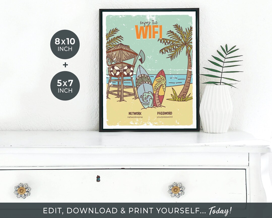 Wifi Password Editable Template | Retro Distressed Password Sign ...