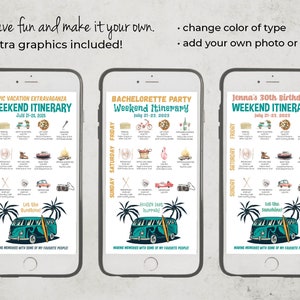 Weekend Itinerary Digital Editable TEMPLATE | Mobile Phone Size ...