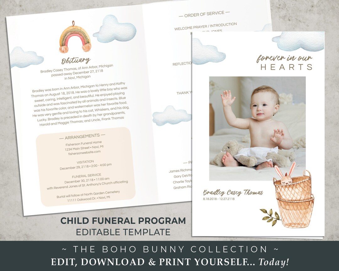 Child Baby Funeral Program TEMPLATE Celebration of Life in - Etsy