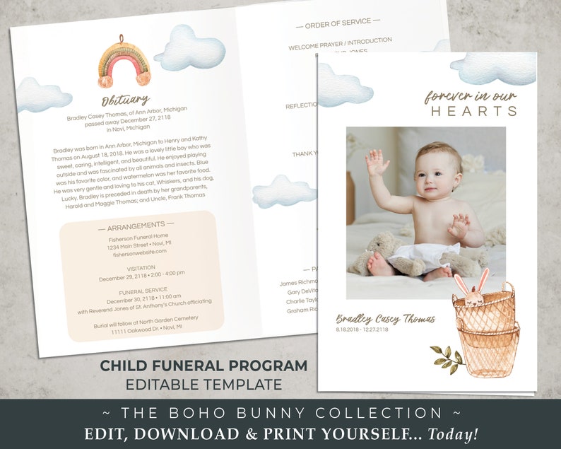 Child Baby Funeral Program TEMPLATE Celebration of Life in - Etsy