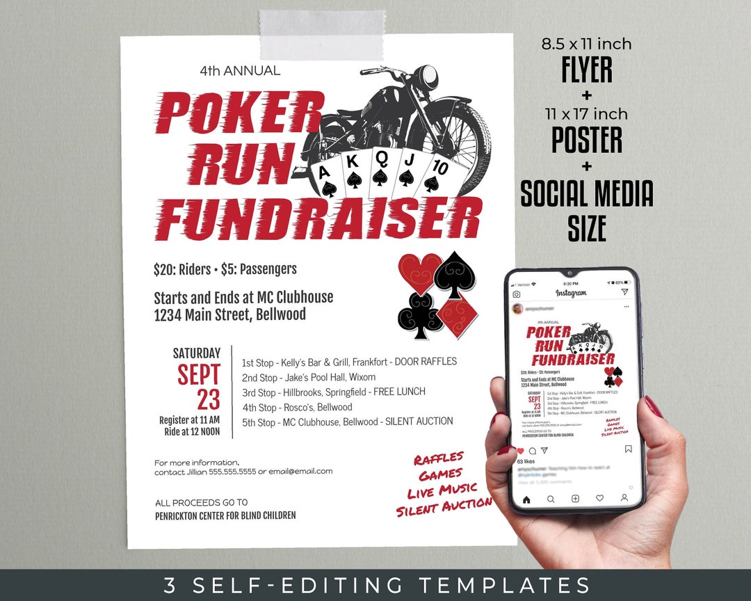 Poker Run Fundraiser Bundle | 3 Self-editing TEMPLATES | 8.5x11 Flyer ...