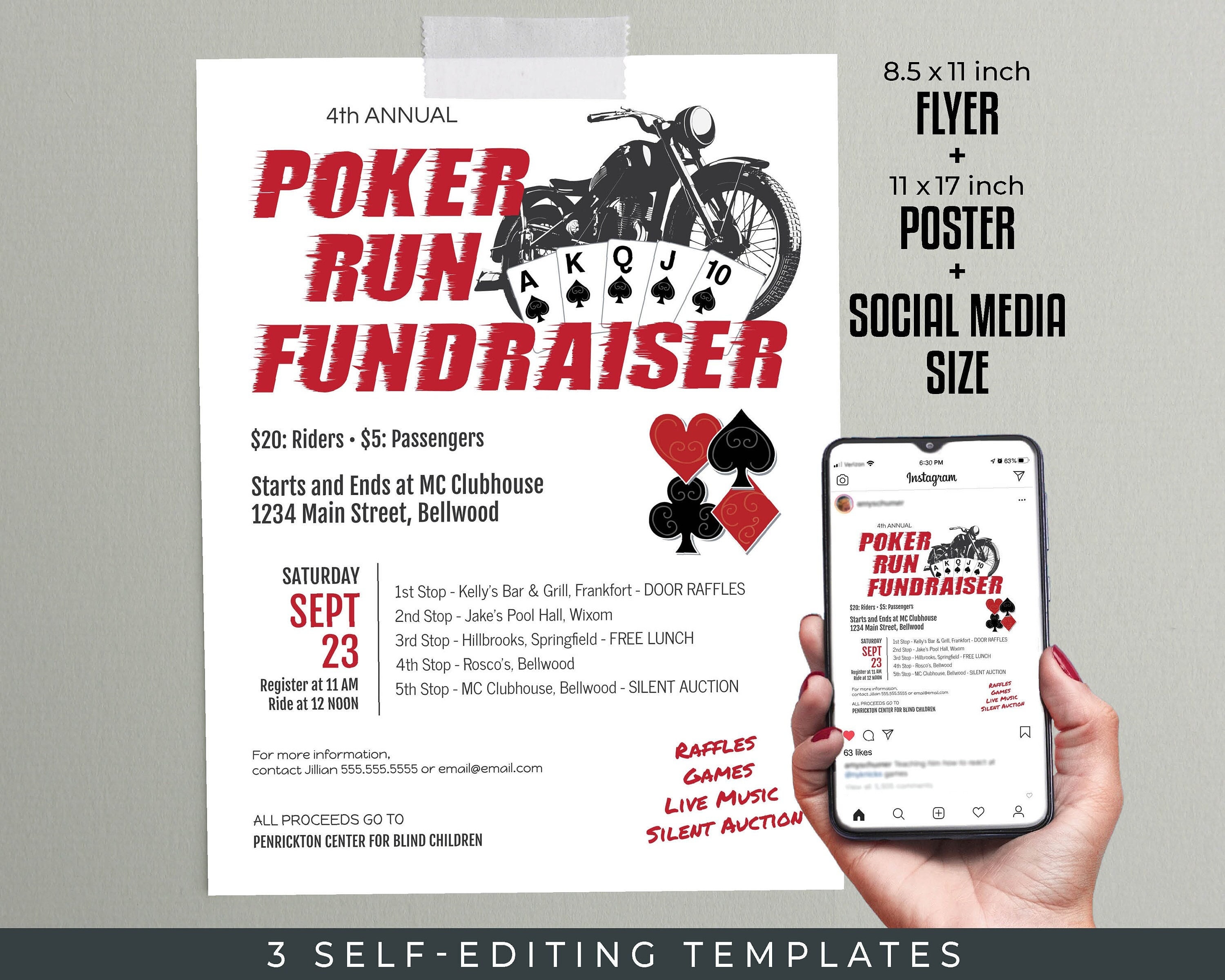 Poker Run Fundraiser Bundle | 3 Self-editing TEMPLATES | 8.5x11 Flyer ...