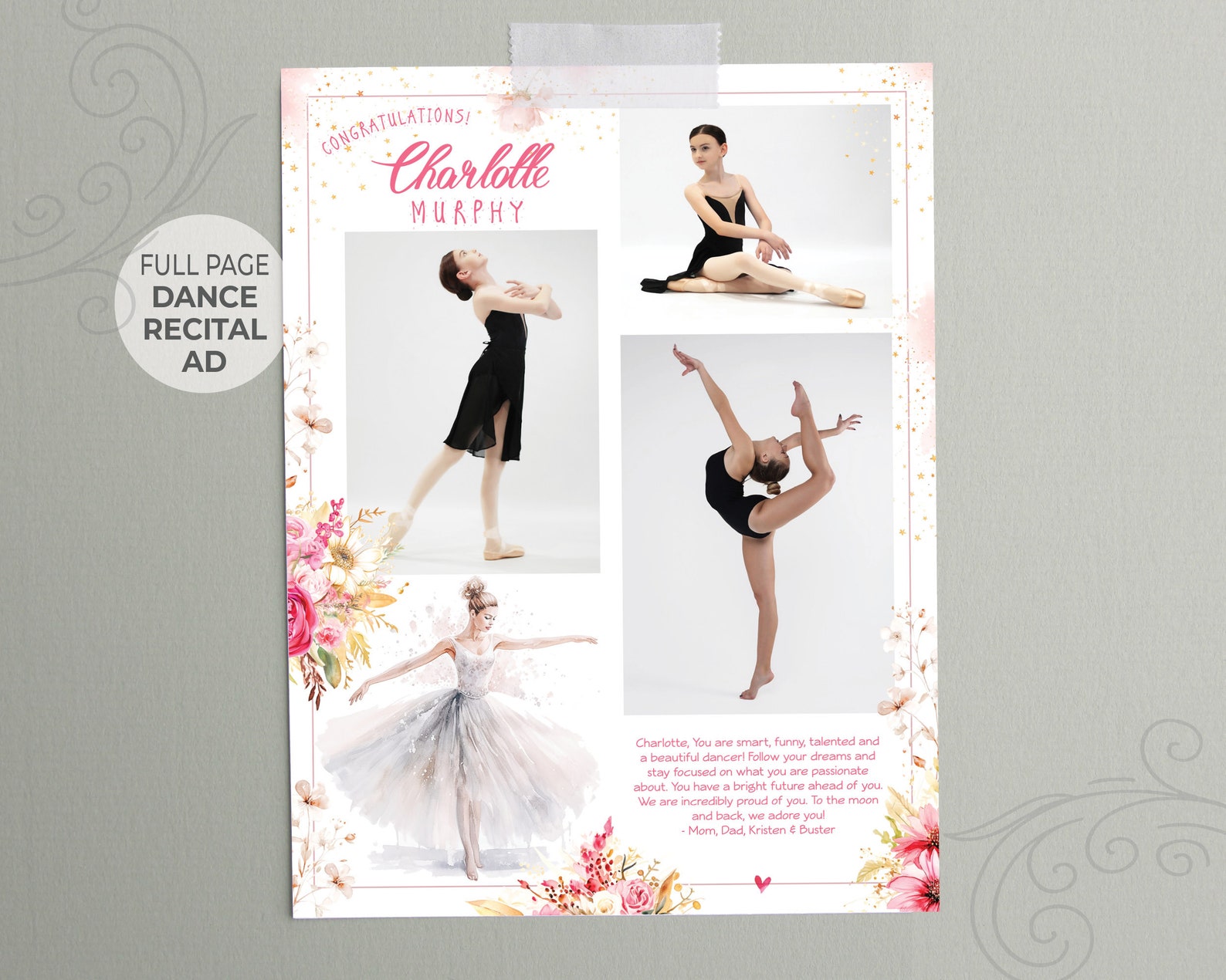 Dance Recital AD TEMPLATE | Self-editing in Corjl | Pink Ballerina ...