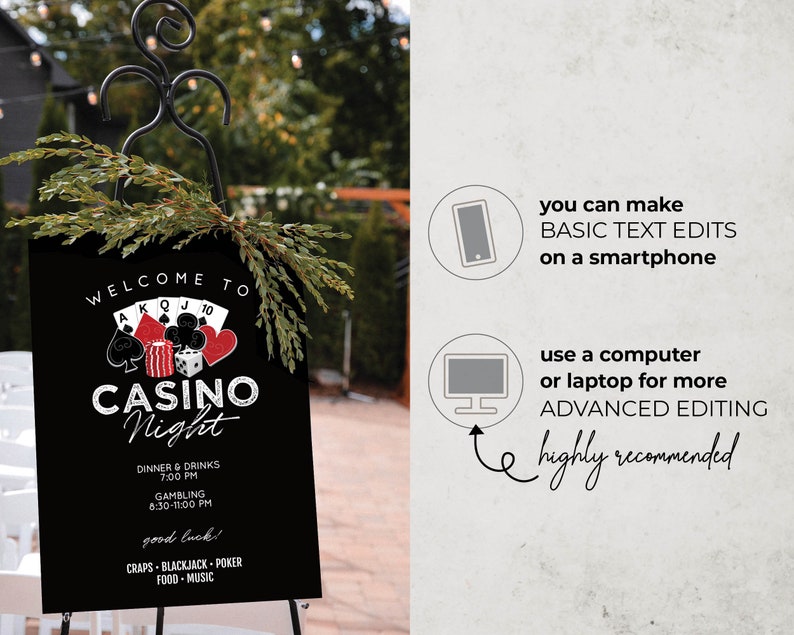 Casino Night Welcome Sign TEMPLATES Card Game Poker Night - Etsy