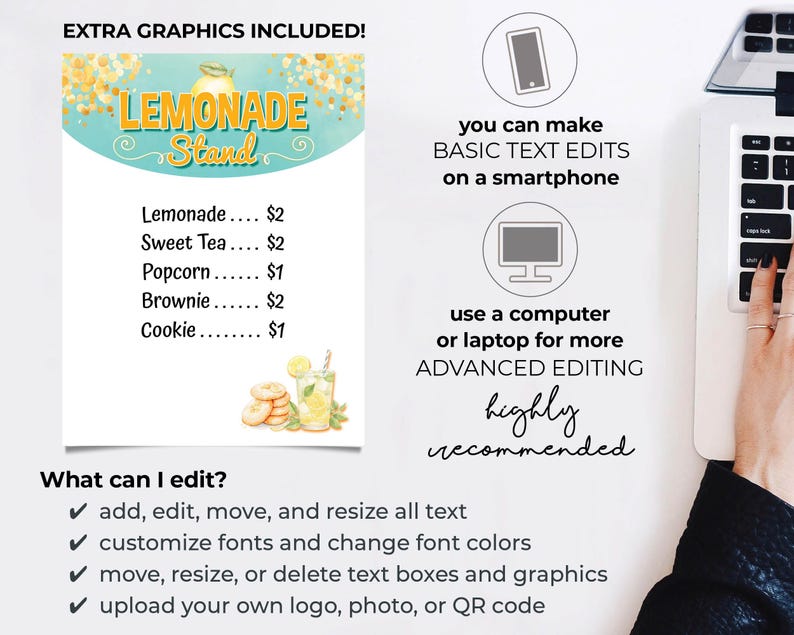 Editable Lemonade Stand Kit: Banner, Sign, Price List (digital Template ...