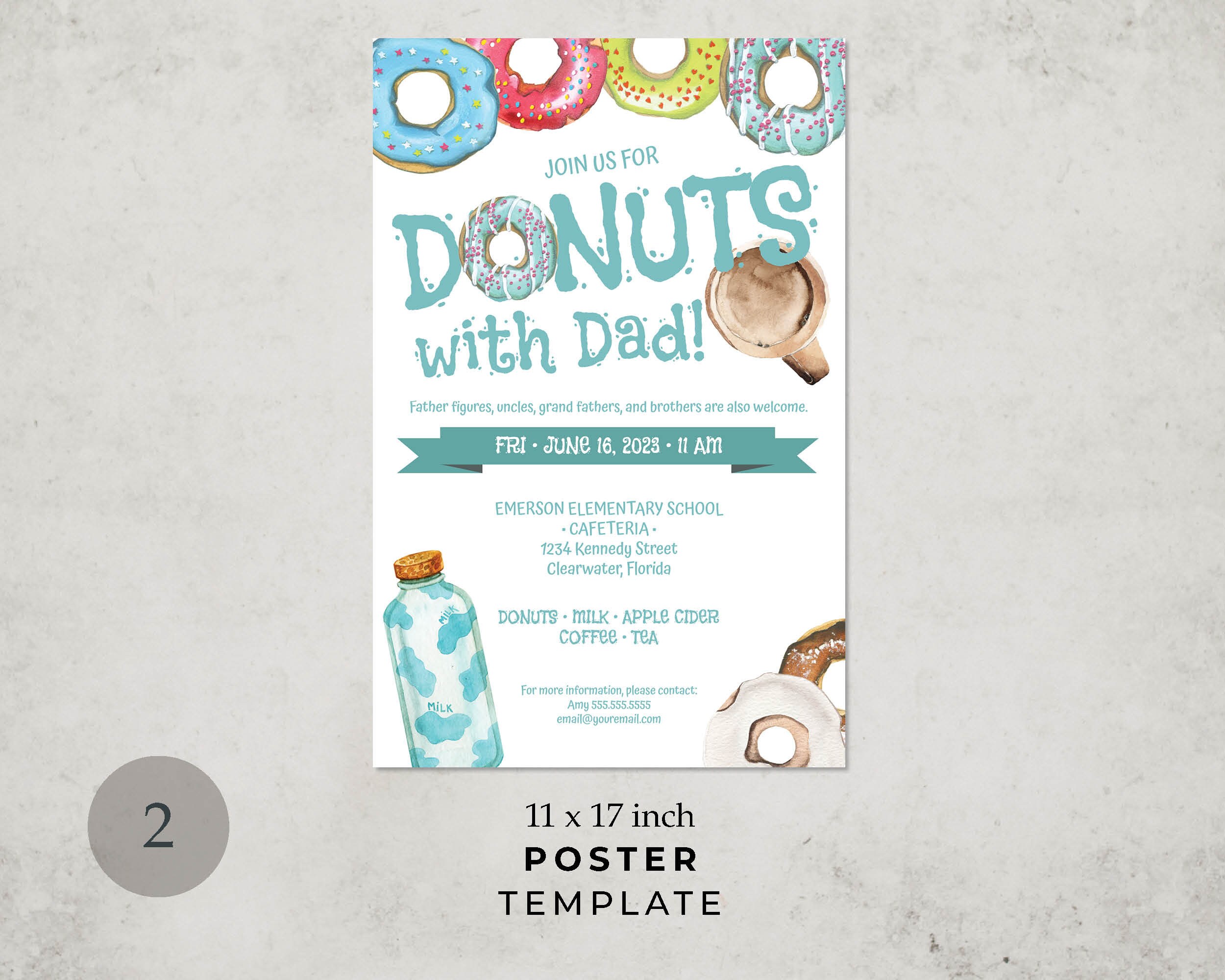 Donuts With Dad Self-editing TEMPLATES 8.5x11 Flyer 11x17 - Etsy