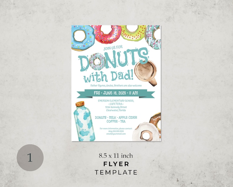 Donuts With Dad Self-editing TEMPLATES 8.5x11 Flyer, 11x17 Poster ...