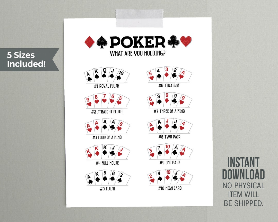 Poker Hand Ranking Poster Instant Download Digital JPG 300 - Etsy
