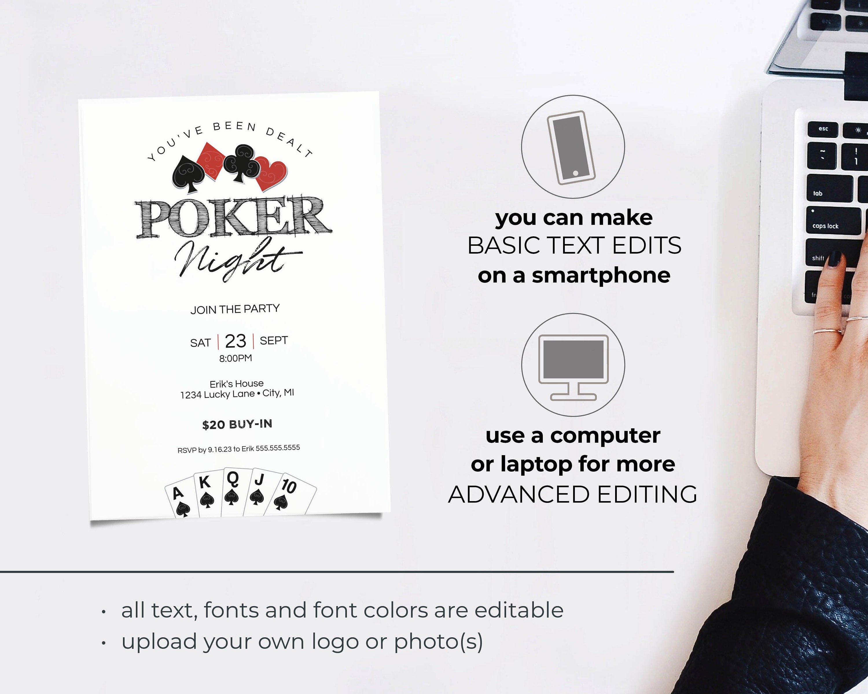 Poker Night Invitation TEMPLATES Editable Invite Mobile - Etsy