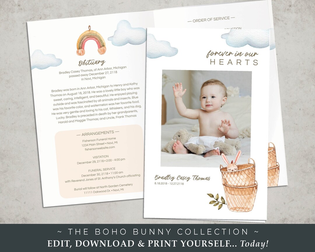 Child Baby Funeral Program TEMPLATE Celebration of Life in - Etsy