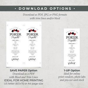 Poker Night Menu TEMPLATE | Drink or Food Menu | Casino Night | Poker ...