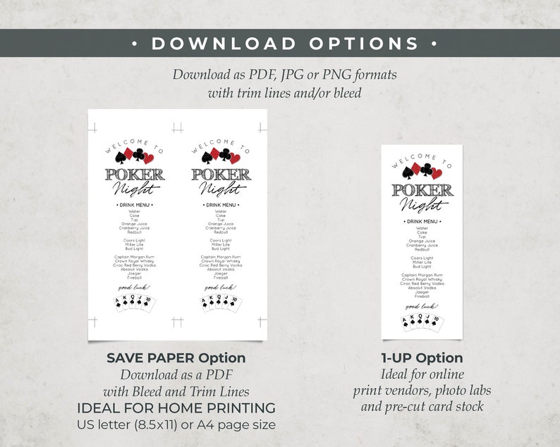 Poker Night Menu TEMPLATE Drink or Food Menu Casino Night - Etsy