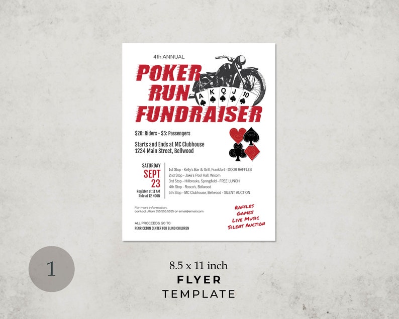 Poker Run Fundraiser Bundle | 3 Self-editing TEMPLATES | 8.5x11 Flyer ...