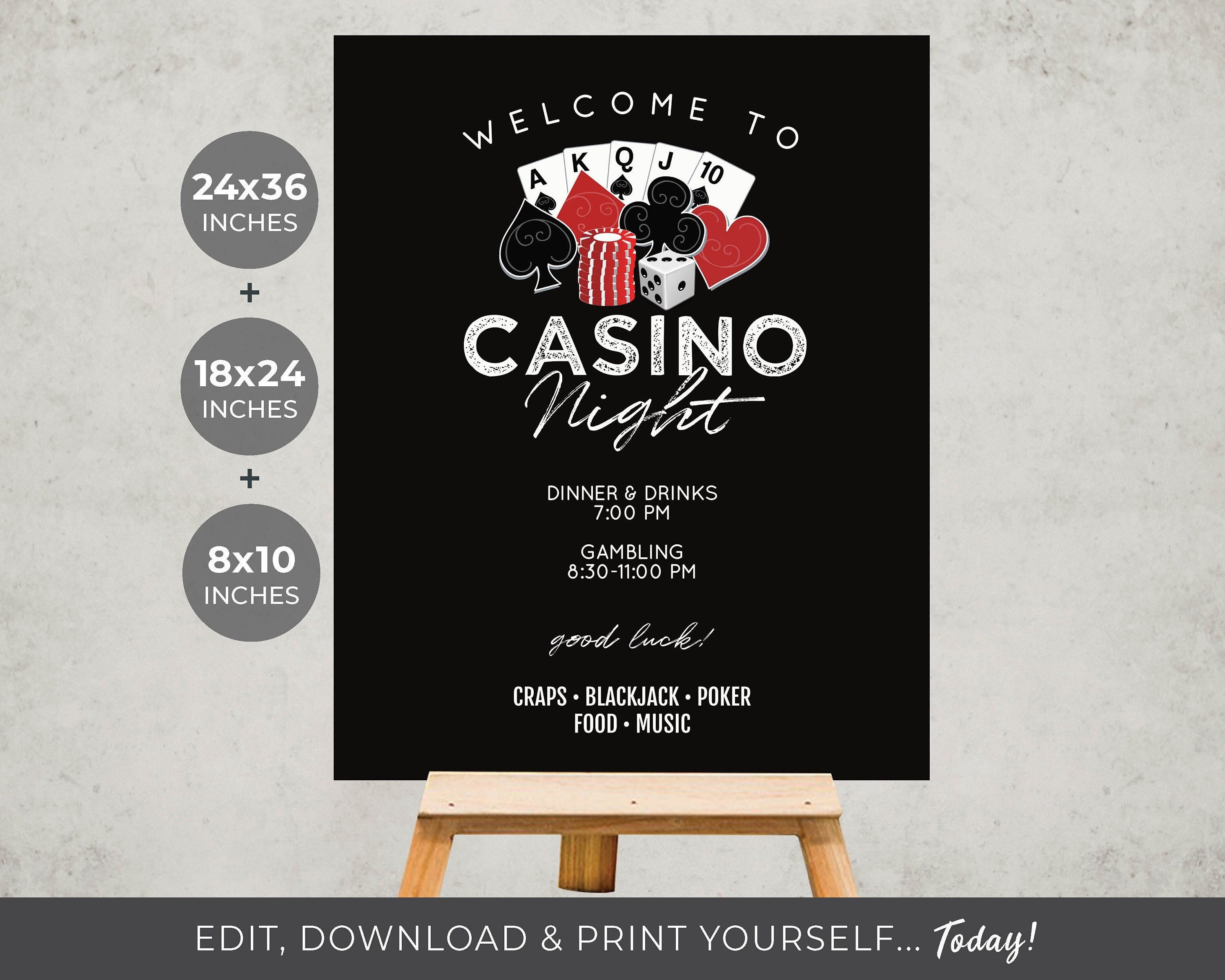 Casino Night Welcome Sign TEMPLATES Card Game Poker Night Party 24x36 ...