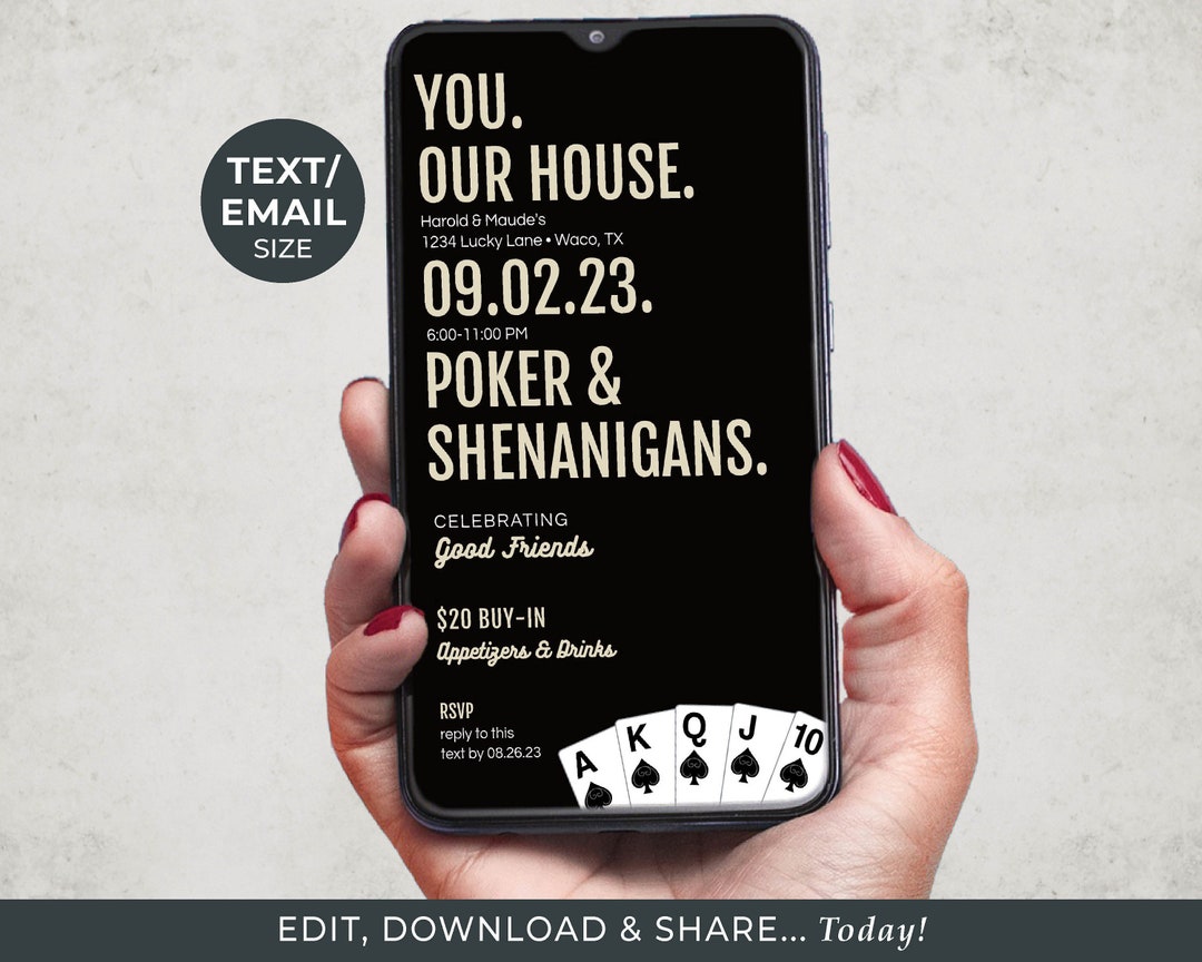 Poker & Shenanigans Party Invitation TEMPLATE Editable Mobile Invite ...