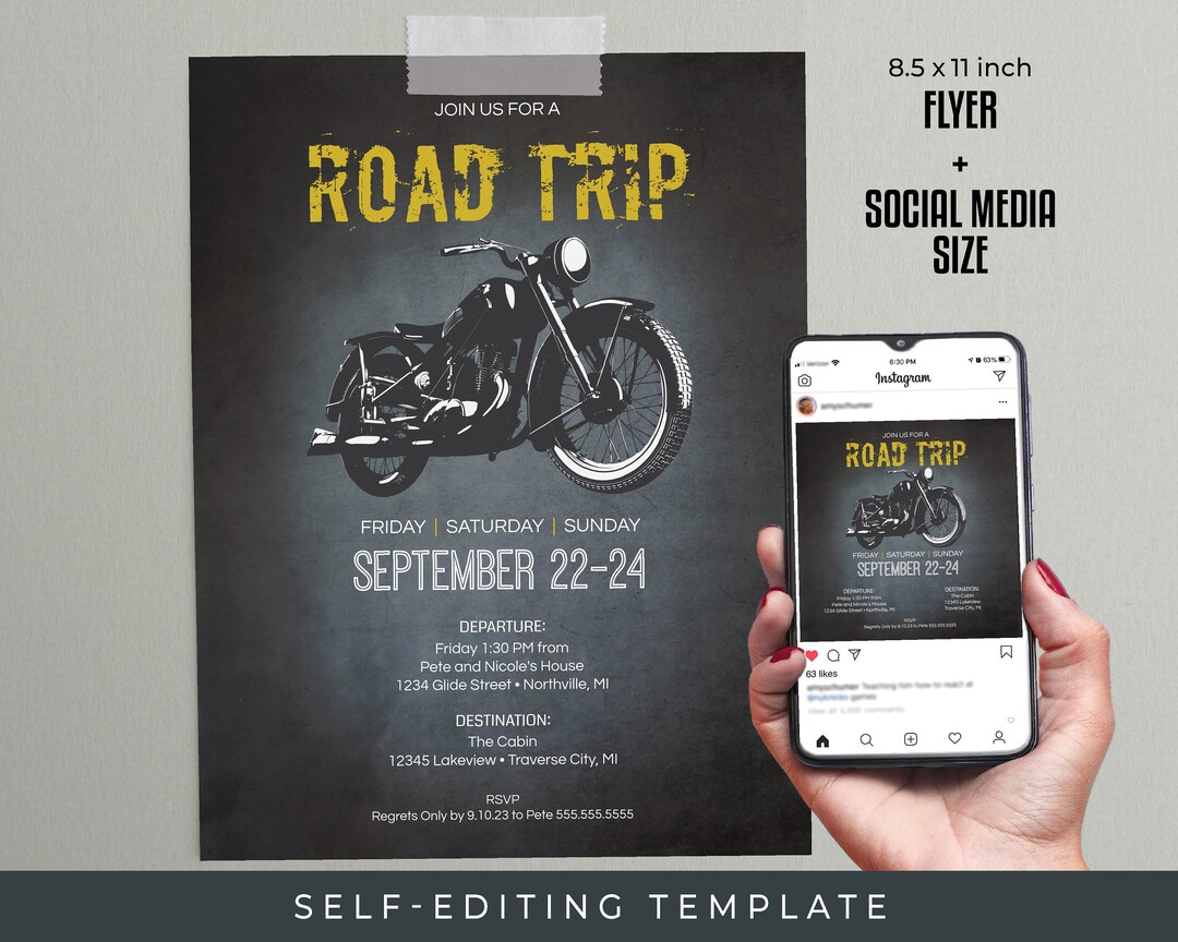 Road Trip Flyer Editable TEMPLATES 8.5x11 Flyer Social - Etsy