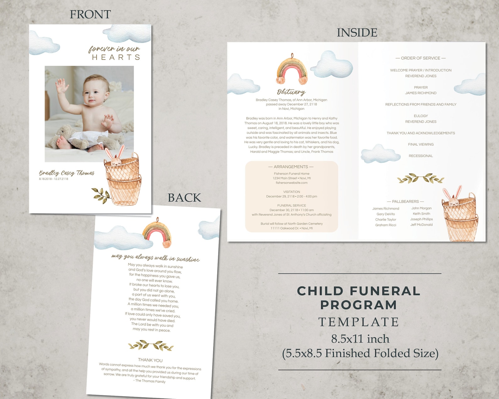 Child Baby Funeral Program TEMPLATE Celebration of Life in Loving ...